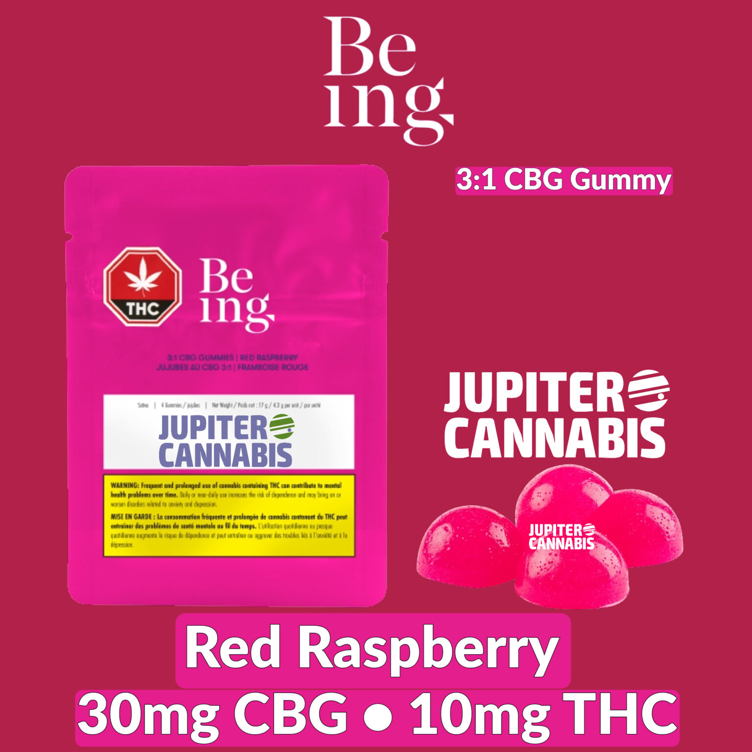 Being Red Raspberry CBG 3:1 Gummies | Jupiter Cannabis Winnipeg