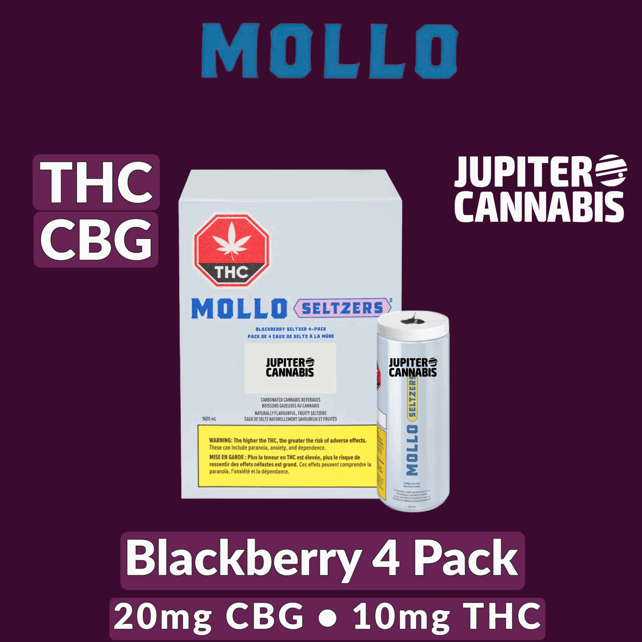 Mollo Blackberry THC:CBG Seltzer 4 Pack | Jupiter Cannabis Winnipeg